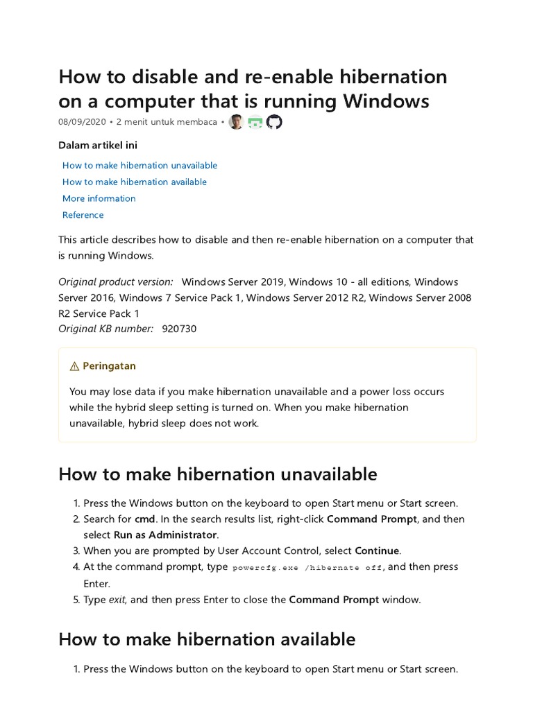 How To Disable and Re-Enable Hibernation - Windows Client - Microsoft ...