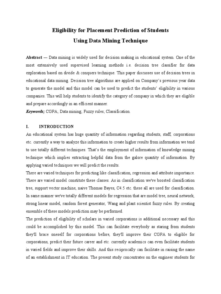 Synopsis New | Download Free PDF | Data Mining | Statistical Classification