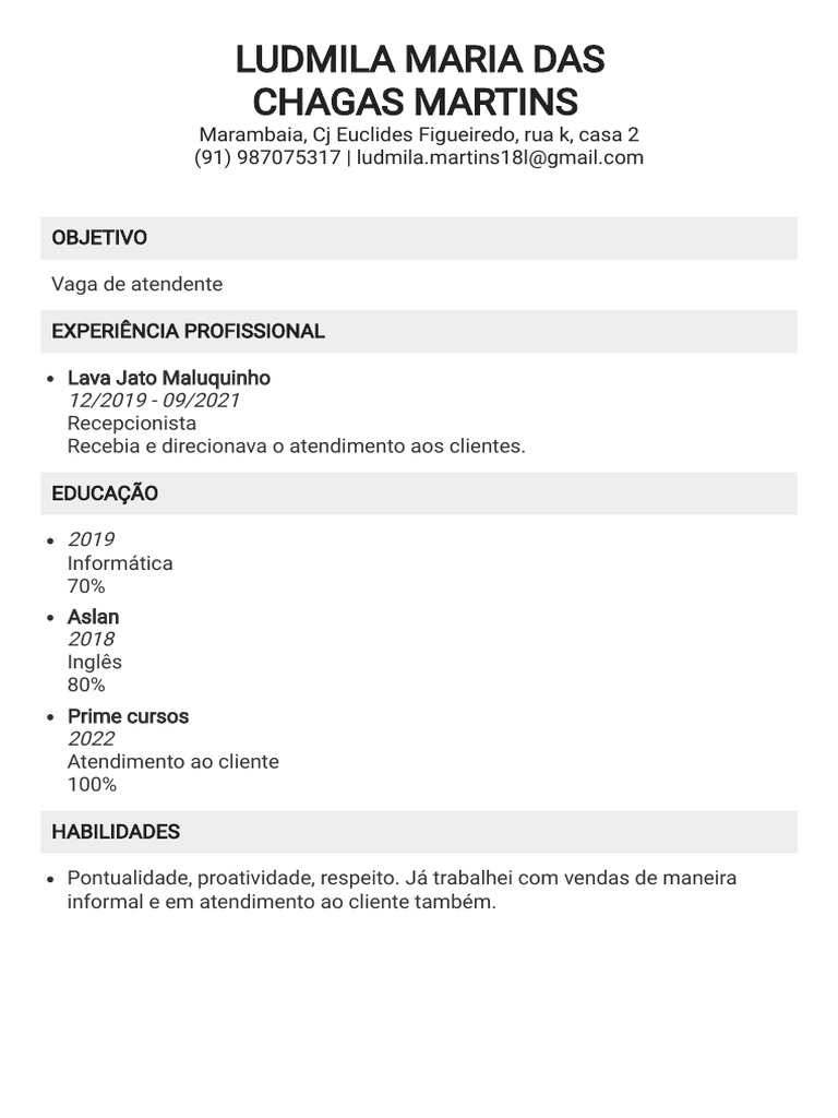 Currículo Atendente | PDF