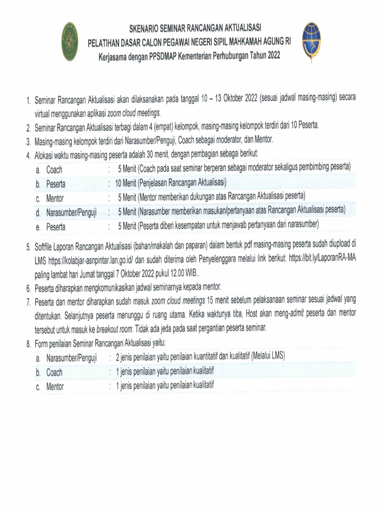 Jadwal Seminar RA Latsar CPNS MA Gol. 3 Angk. 3 | PDF