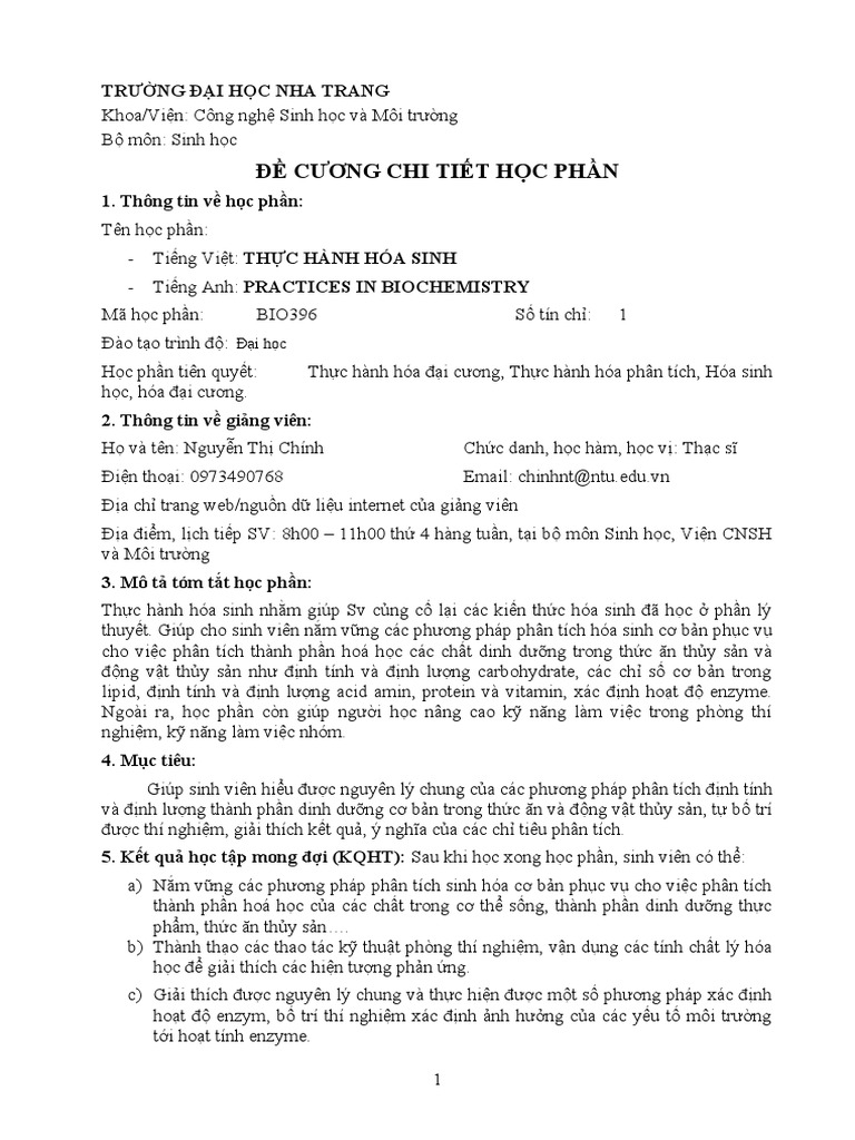 DCCTHP Thuc Hanh Hoa Sinh Hoc NTTS 59NT12 - Nguyen Thi Chinh | PDF