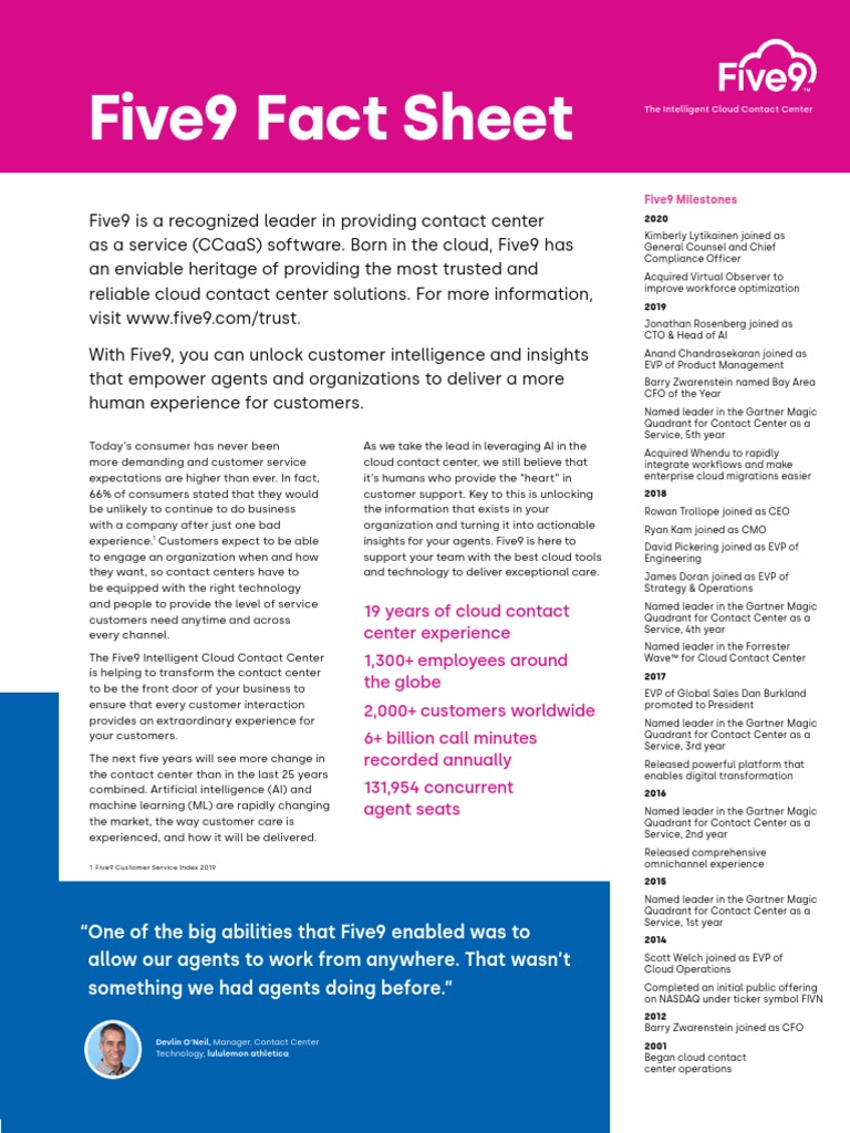 Fact Sheet - Five9 Corporate | PDF | Cloud Computing | Customer Relationship Management