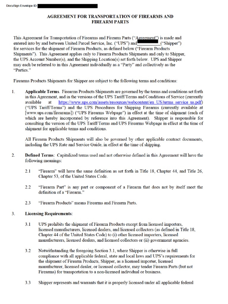 UPS Firearm Shipping Agreement Redacted | PDF | United Parcel Service ...