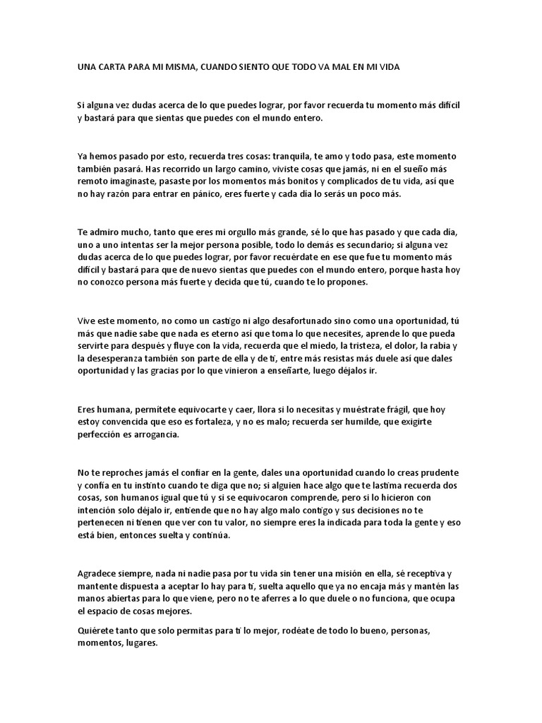 Carta para Ti Misma | PDF | Relaciones personales, crianza y desarrollo ...