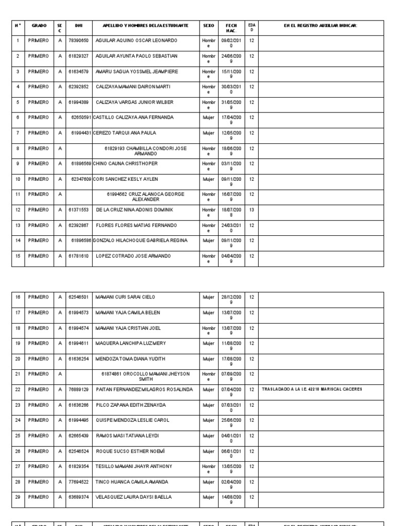 Relacion Secund para Registro Auxiliar | PDF