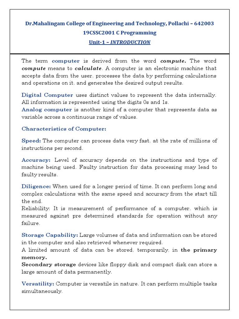 Cp Unit 1 Notes Pdf Computer Data Storage Central Processing Unit