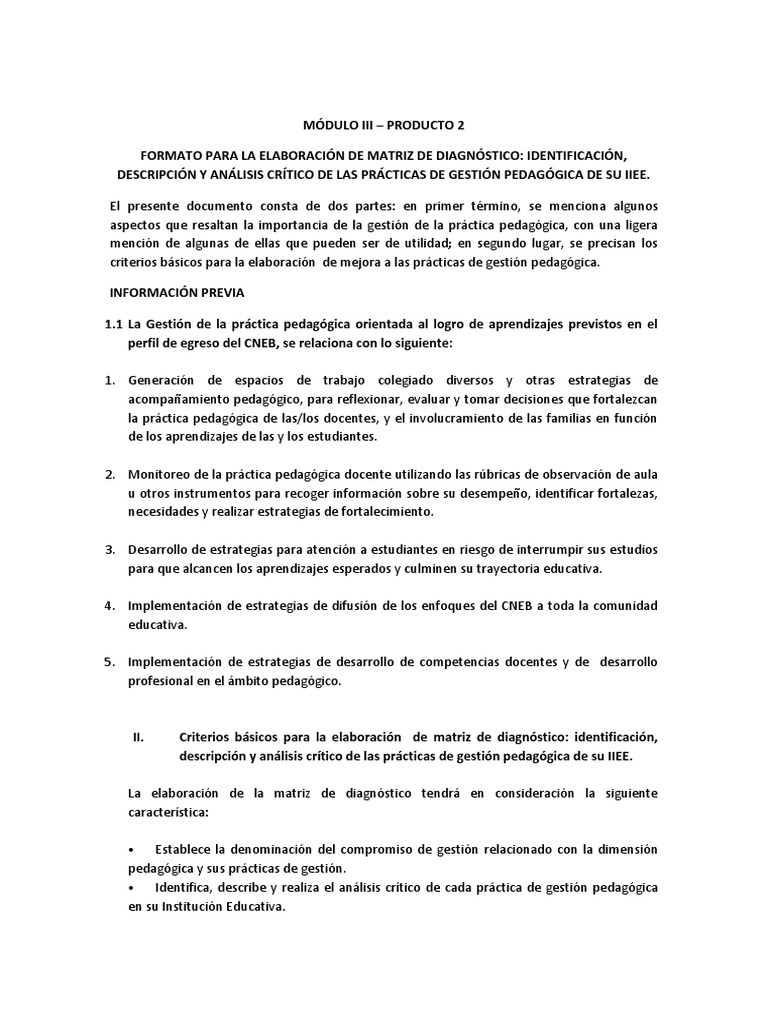 III MODULO - PRODUCTO 3 Matriz de Diagnóstico Modulo III | PDF | Rúbrica (Académica) | Aprendizaje