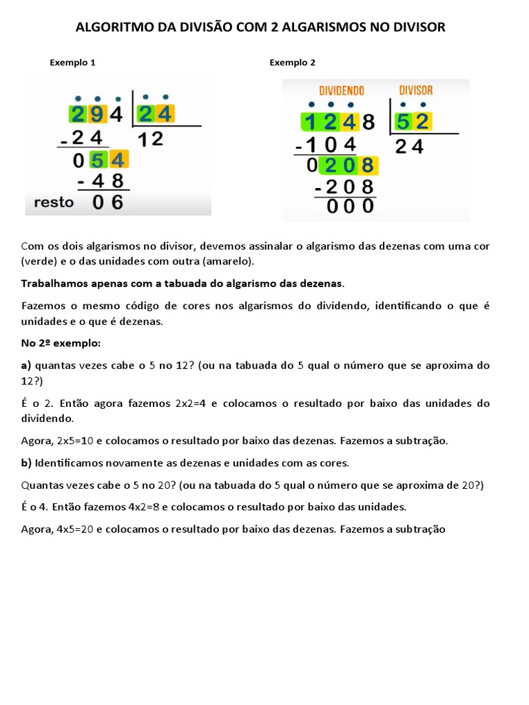 Algoritmo de Divisão com Dois Algarismos | PDF