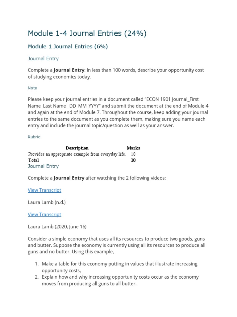 Module 1 Journal Entries (6%) | PDF | Economic Surplus | Demand Curve