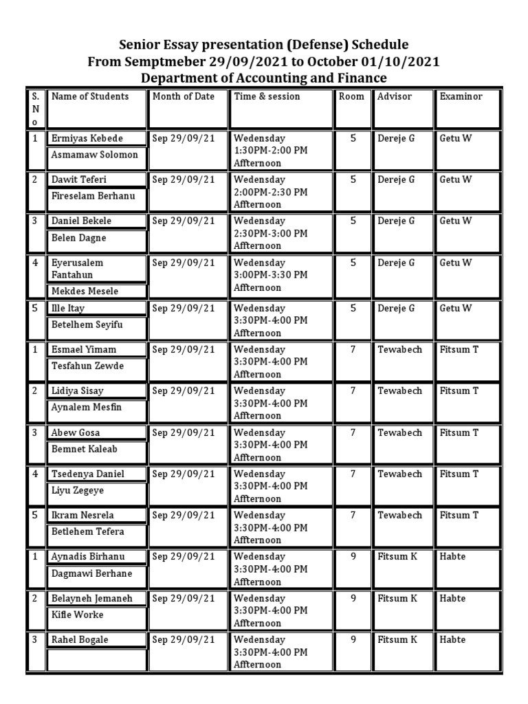 Defense Schedule | PDF