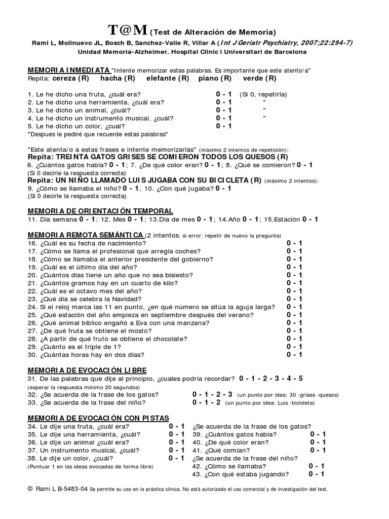 T at M Test de Alteracion de Memoria | PDF | Memoria T at M Test de Alteracion de Memoria | PDF | Memoria