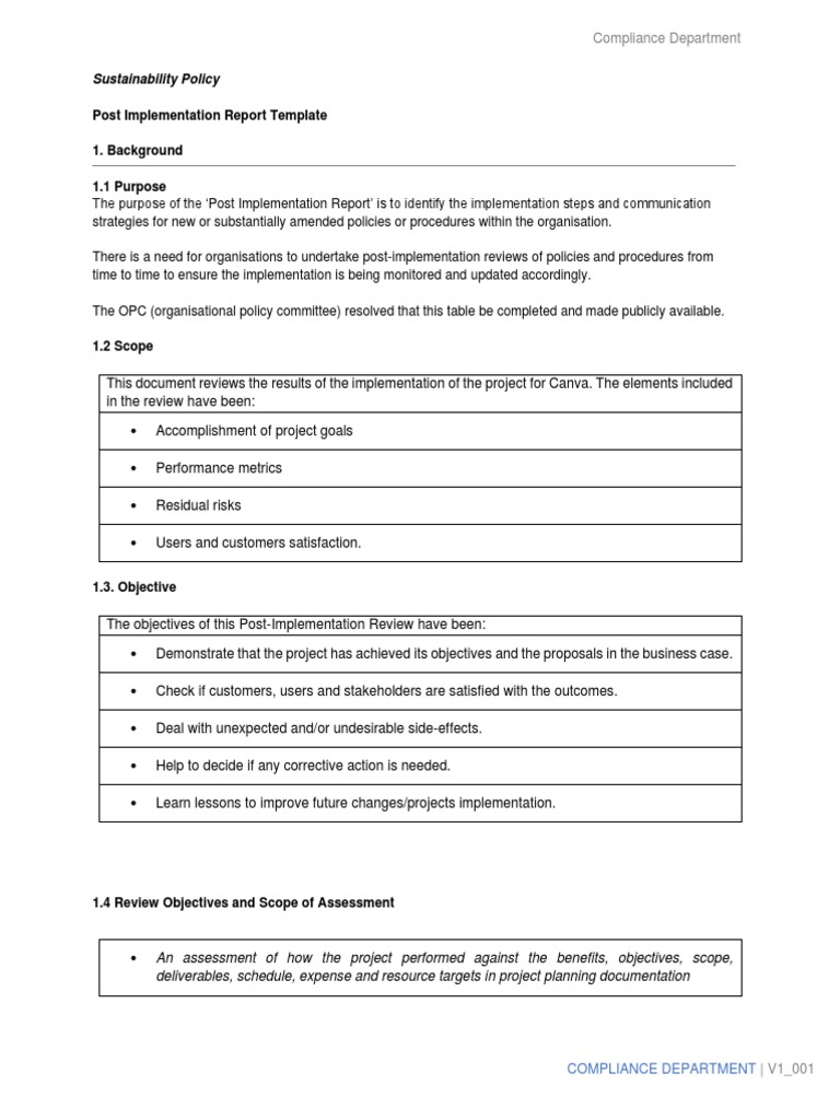 Post Implementation Report Template 1 | PDF Post Implementation Report Template 1 | PDF