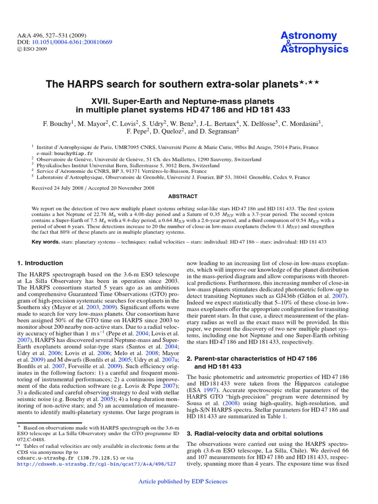 2009 Bouchy - The HARPS Search For Southern Extra-Solar Planets (Super ...