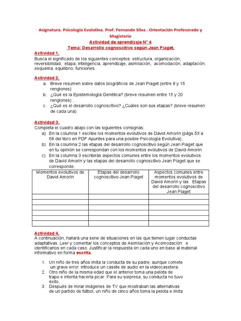 Actividad de Aprendizaje - Desarrollo Cognoscitivo de Jean Piaget-Edit ...