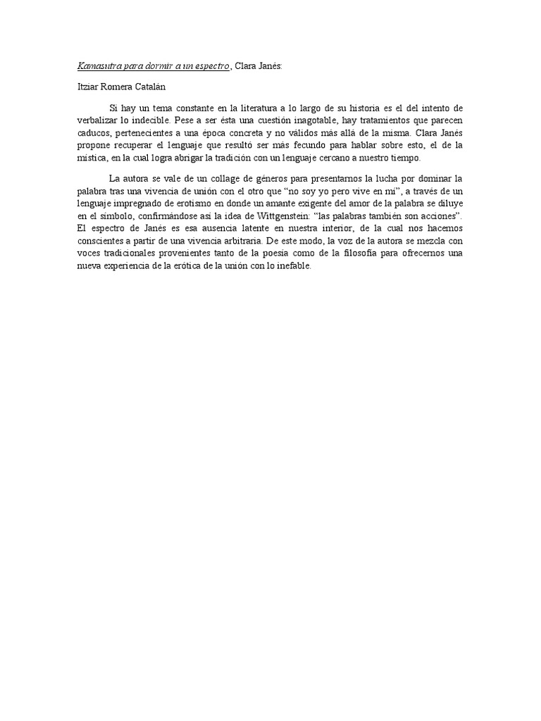 Reseña Itziar Romera Kamasutra para Dormir A Un Espectro | PDF