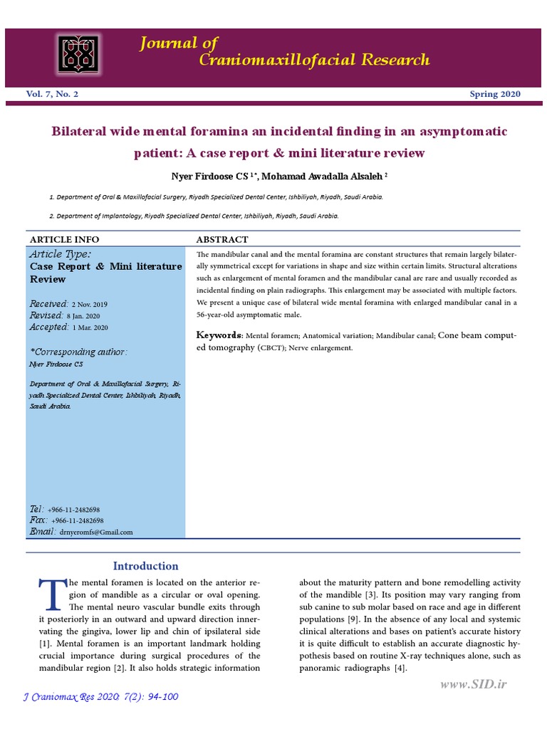Bilateral Wide Mental Foramina An Incidental Finding | PDF | Neoplasms ...