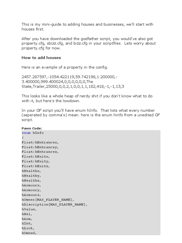 How To Add Houses: Pawn Code | PDF | Computer Programming | Computing
