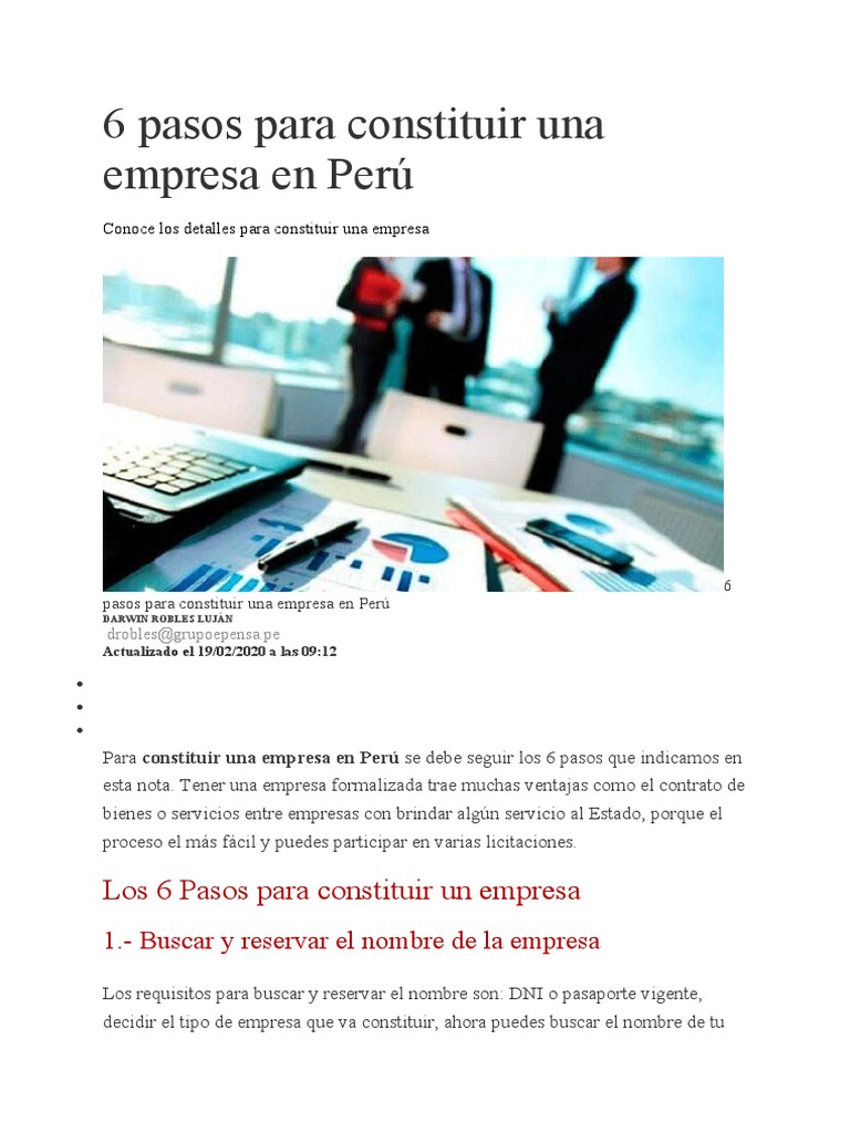 6 Pasos para Constituir Una Empresa en Perú | PDF | Finanzas y dinero