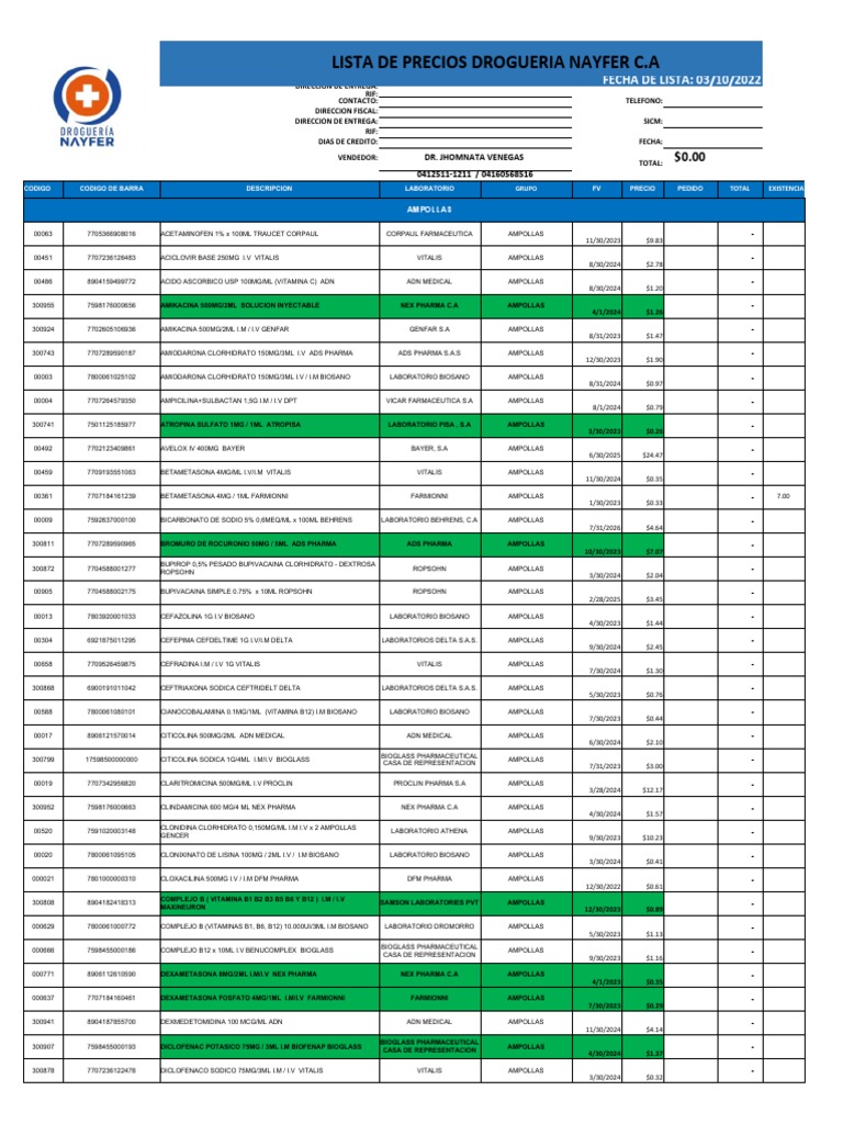 Nayfer Lista 03-10-2022 | PDF | Compuestos químicos | Productos naturales