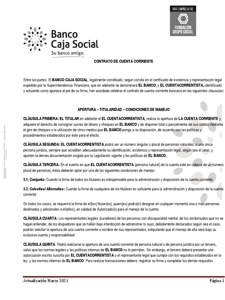 Contrato Cuenta Corriente | PDF Contrato Cuenta Corriente | PDF