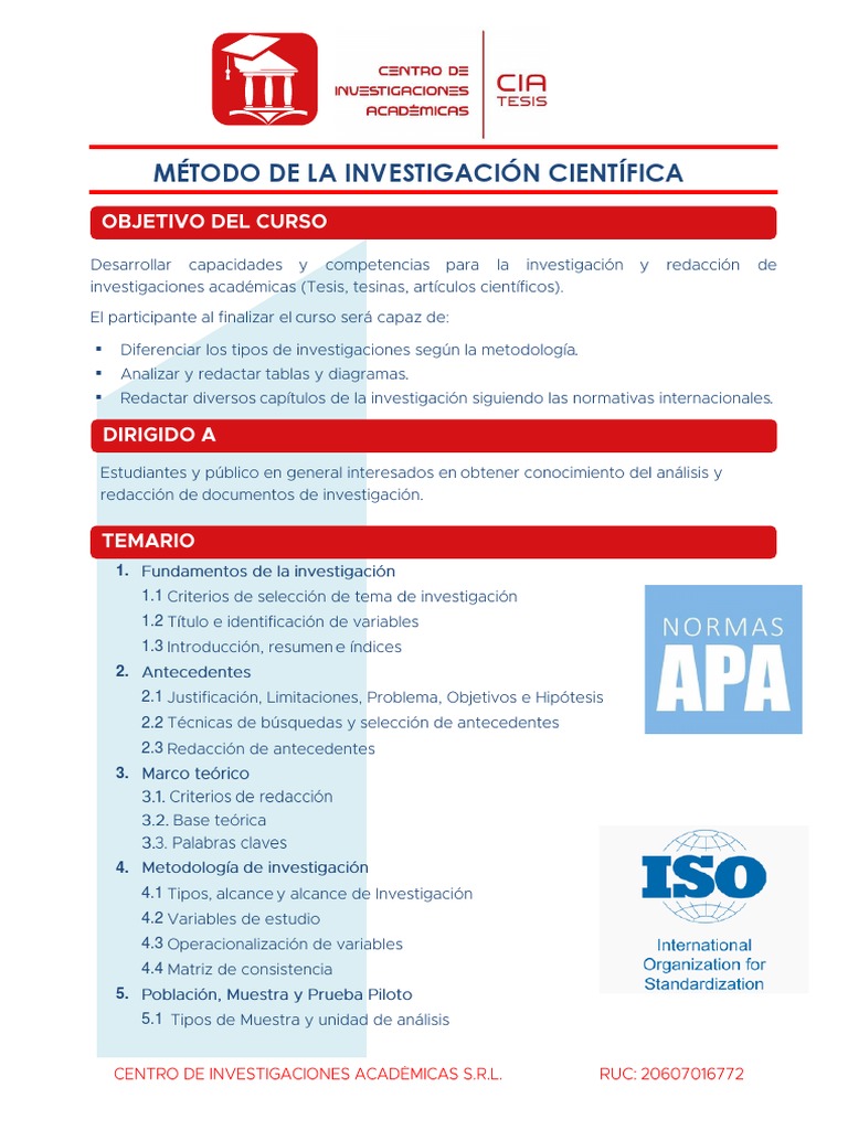 Brochure 2022 Curso Metodologia Inv Cientifica | PDF