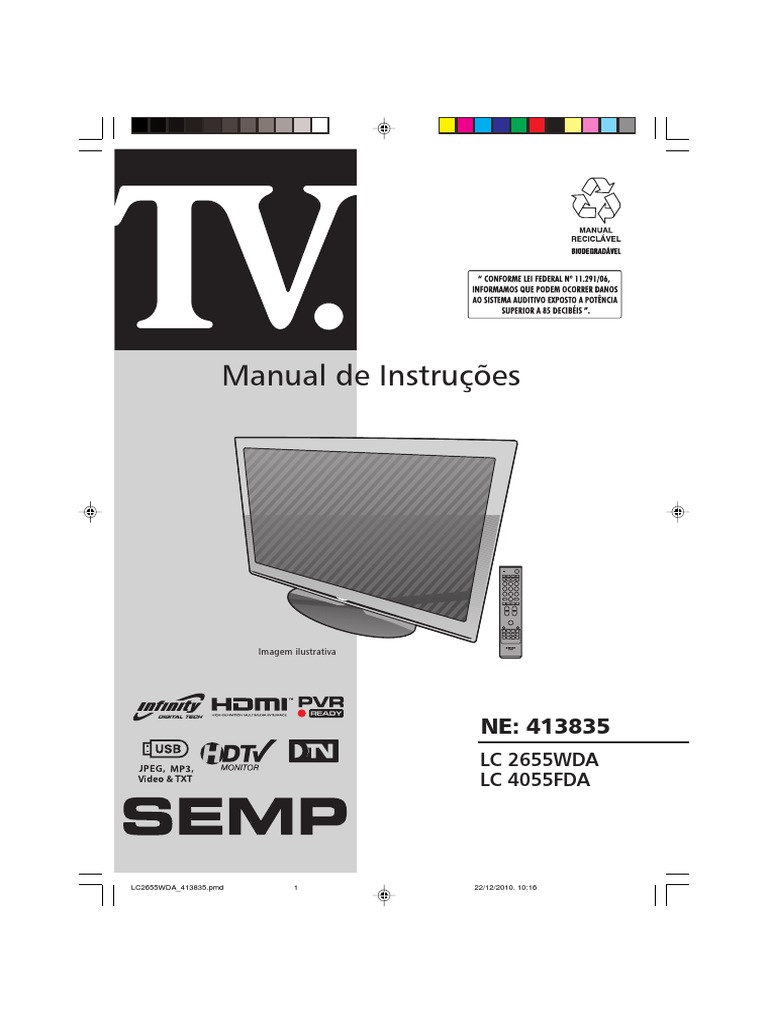 Manual TV SEMP TOSHIBA | PDF | HDMI | Televisão digital