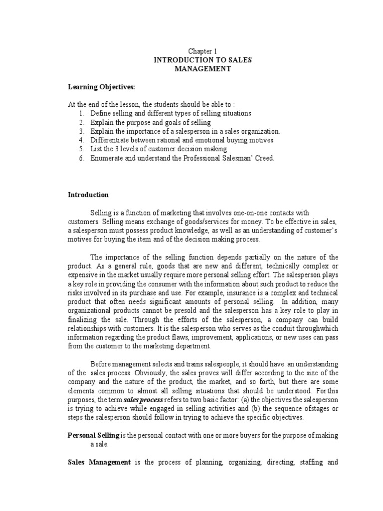 Introduction to Sales Management | PDF | Sales | Customer