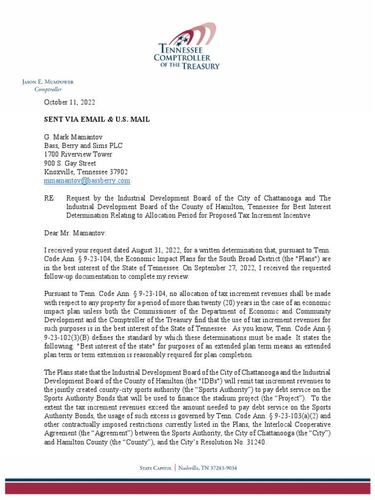 Best Interest Determination Chattanooga South Broad District TIF | PDF | Taxes | Debt