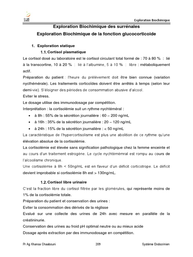 Exploration Biochimique Des Surrénales | Download Free PDF | Cortisol ...