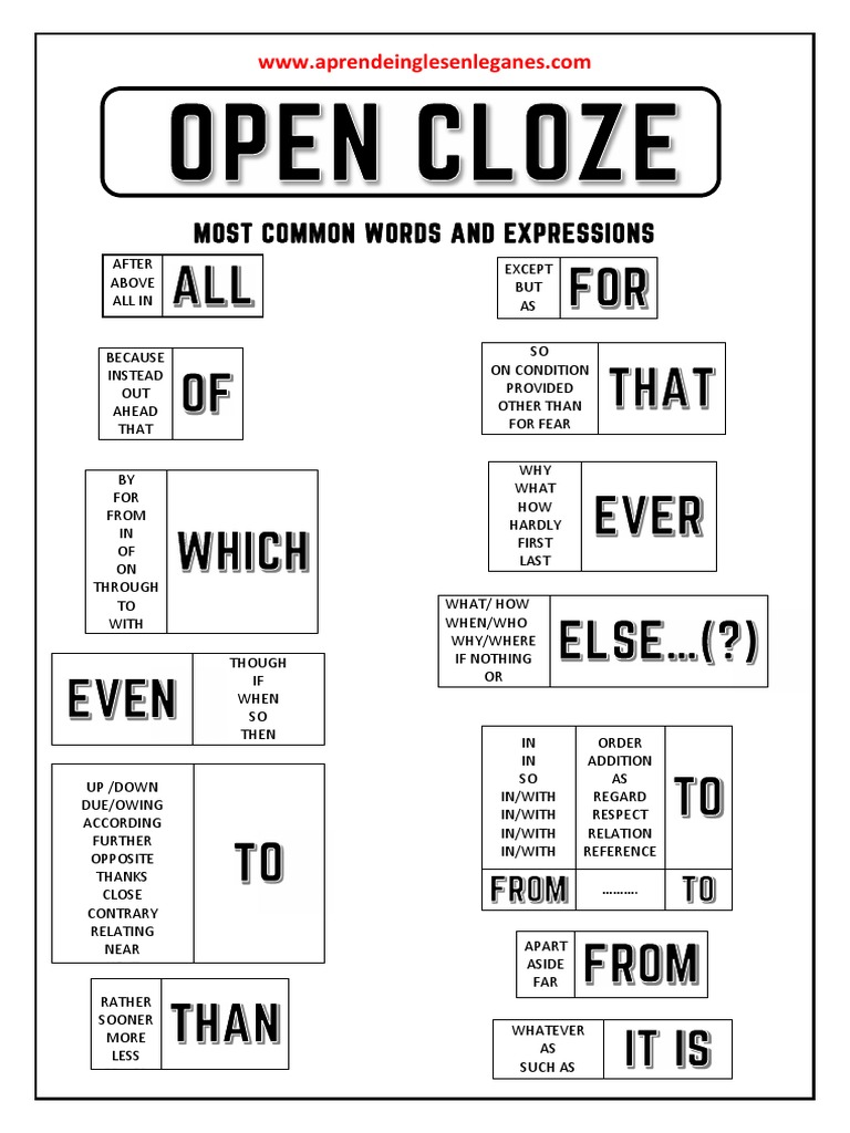 Open Cloze - Most Common Words and Expressions | PDF | Subject (Grammar ...