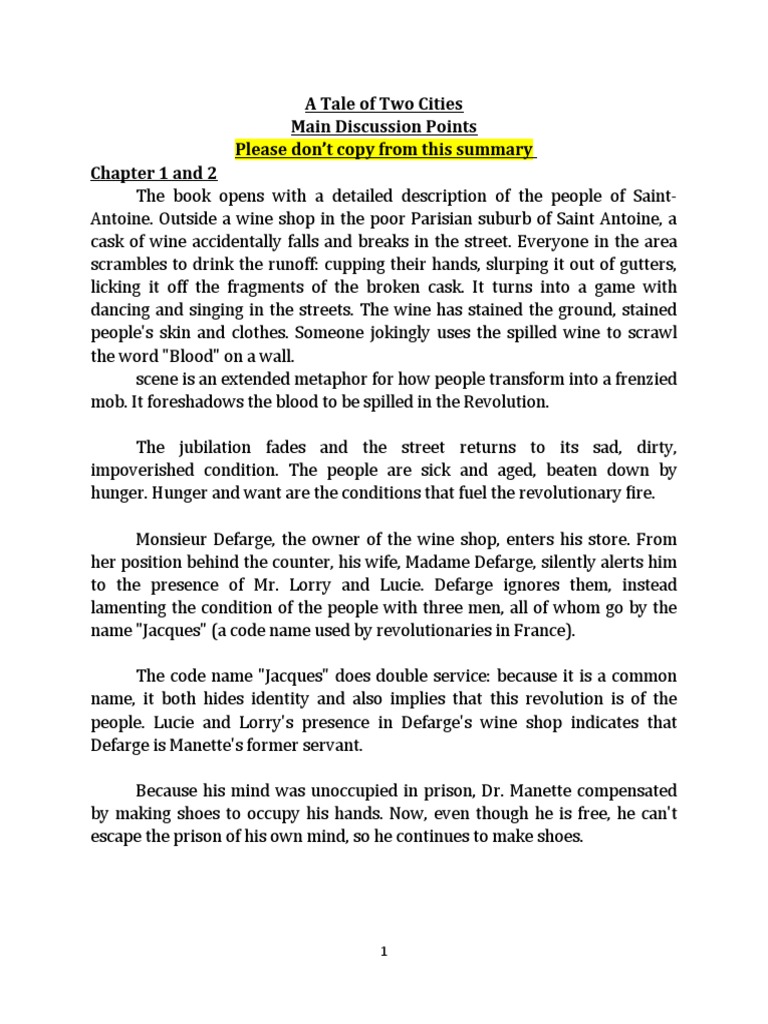 A Tale of Two Cities - Summary and Analysis-Ch 1-10 | PDF | A Tale Of ...