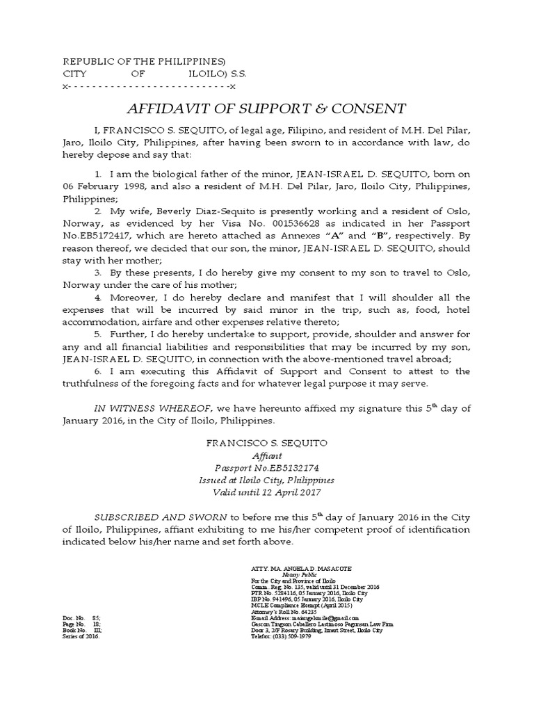 Affidavit of Support and Consent (To Travel) | PDF | Affidavit | Government