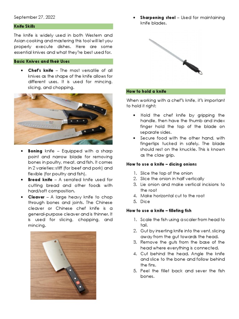 September 27 Knife Skills | PDF | Knife | Cuisine