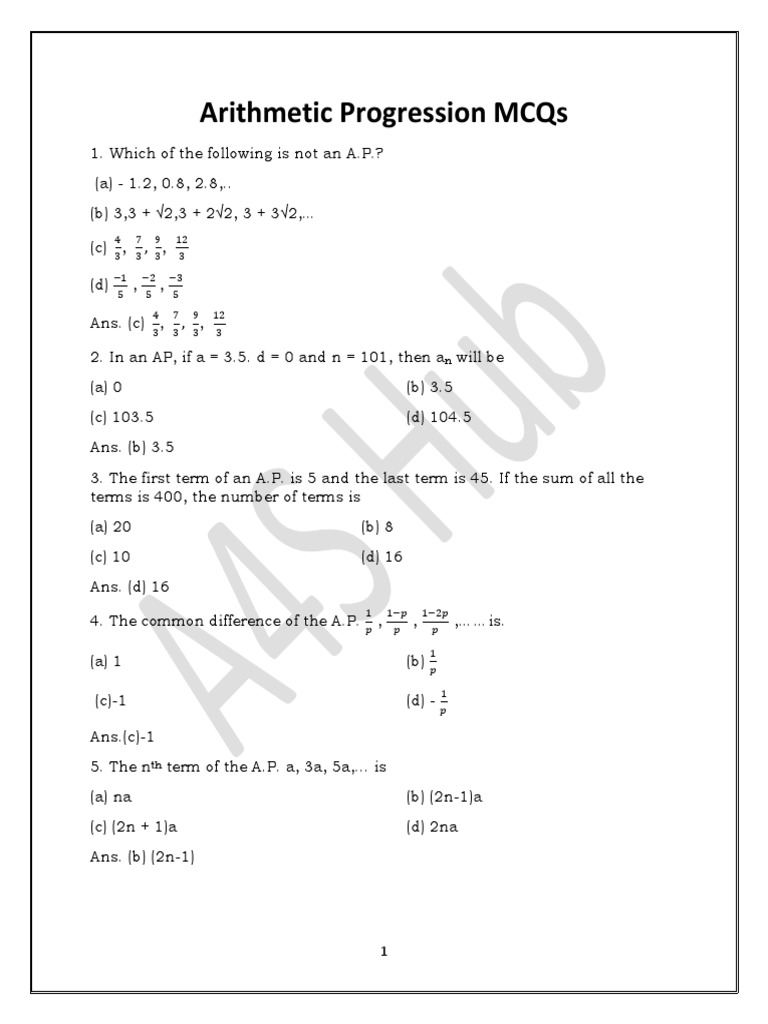 Arithmetic Progression A4S Book | PDF | Interest | Arithmetic