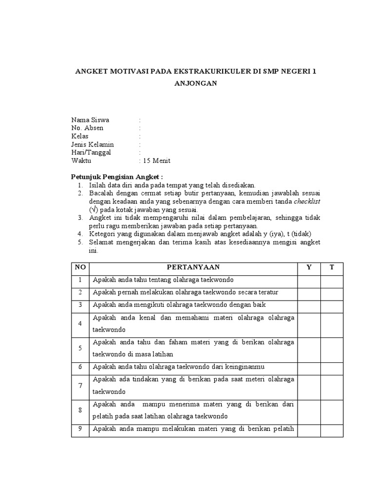 Angket Motivasi | PDF | Karier & Perkembangan