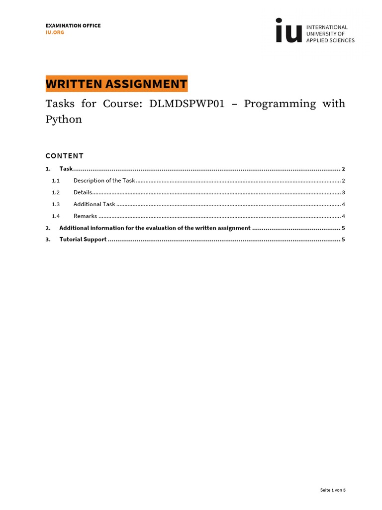 Task WrittenAssignment DLMDSPWP01 | PDF | Test (Assessment) | Evaluation
