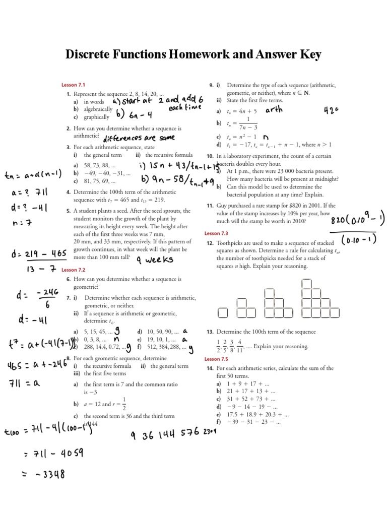 Discrete Functions Homework and Answer Key PDF | PDF | Mathematics ...