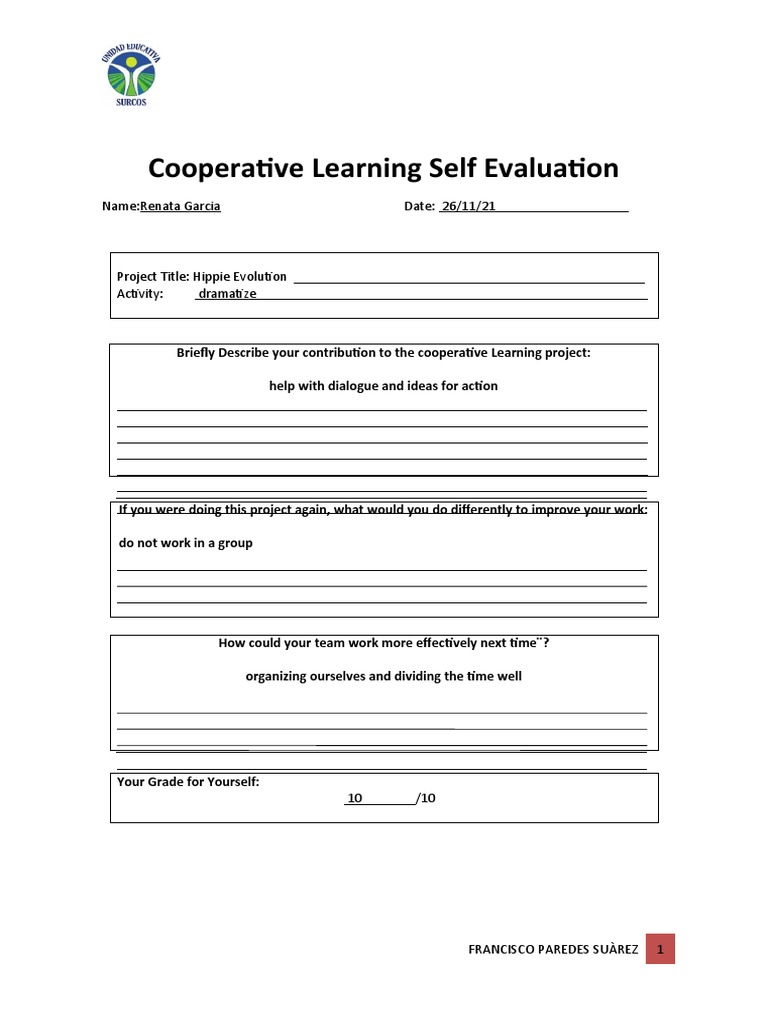 Cooperative Learning Evaluation .................. (1) Renata | PDF