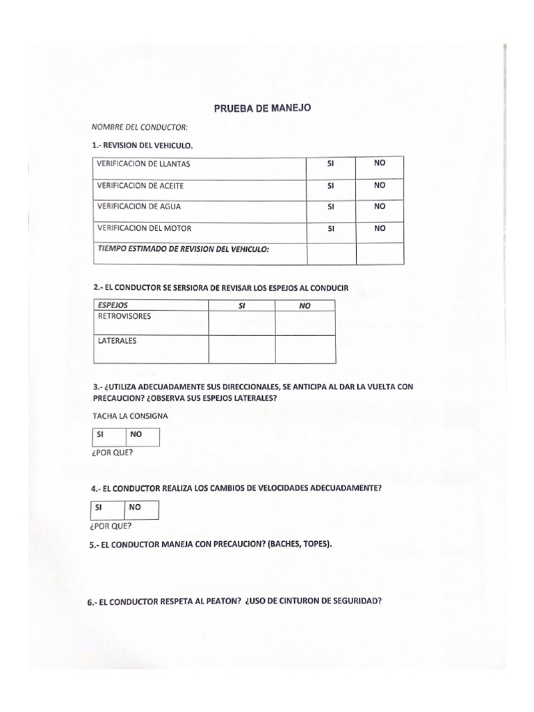 Prueba de Manejo | PDF