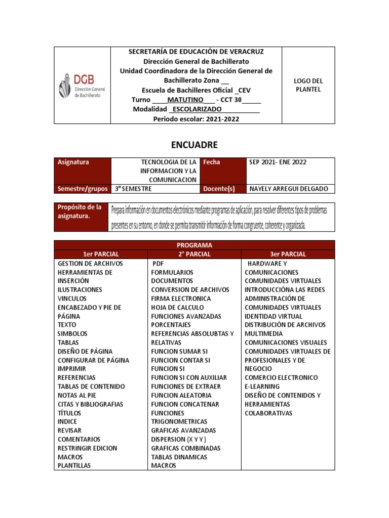 Encuadre DGB - Ver 2021 INFORMATICA 3 | PDF