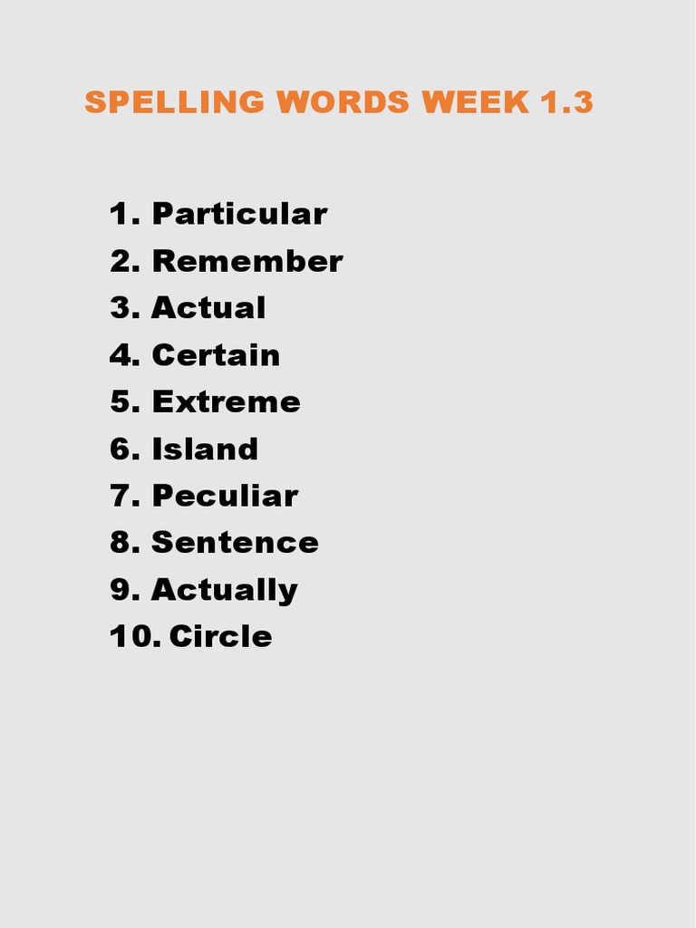 Spelling Words Week 1.3 | PDF | Science & Mathematics