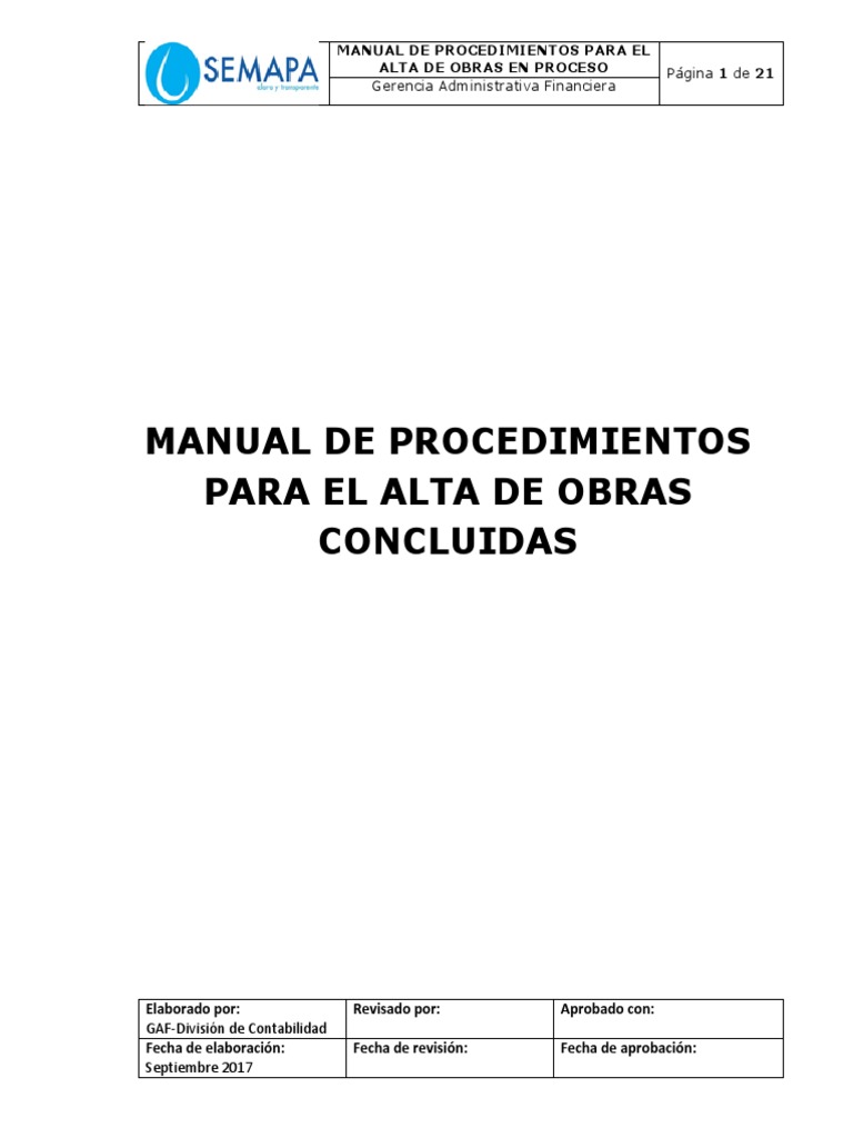 Man Procd Alta de Obras | Descargar gratis PDF | Depreciación ...