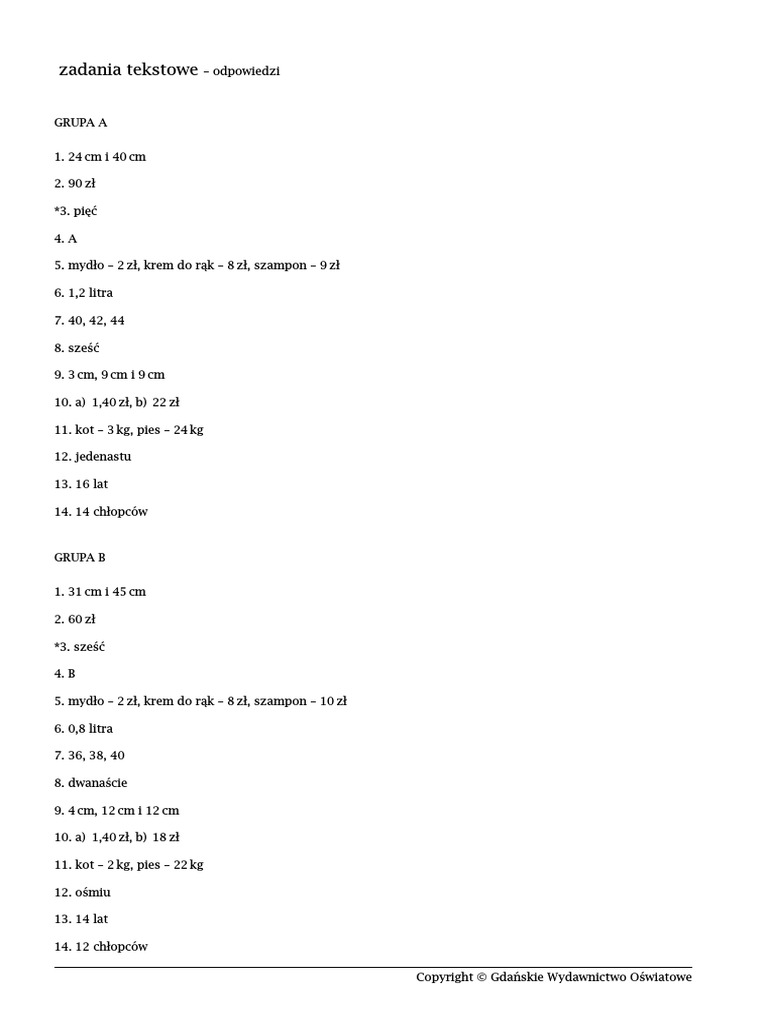 Kl. 6. Wyrazenia Algebraiczne I Rownania Zadaniatekstowe Odpowiedzi | PDF