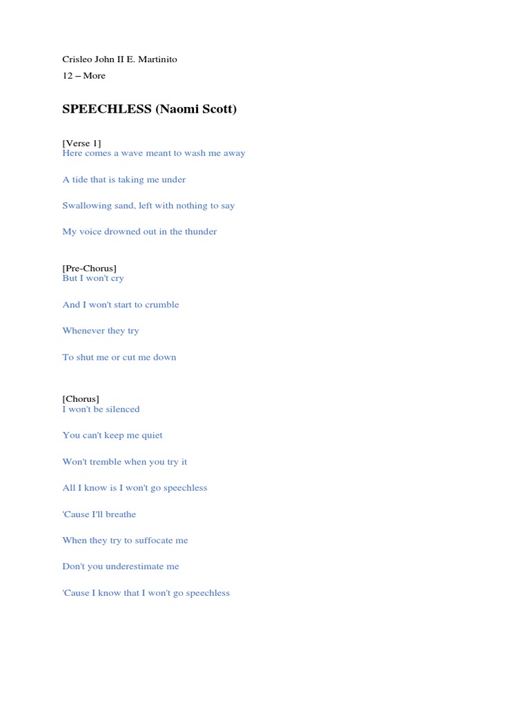 Speechless Lyrics | PDF