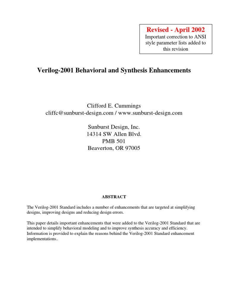 Verilog-2001 Behavioral and Synthesis Enhancements: Revised - April 2002 | PDF | Array Data ...