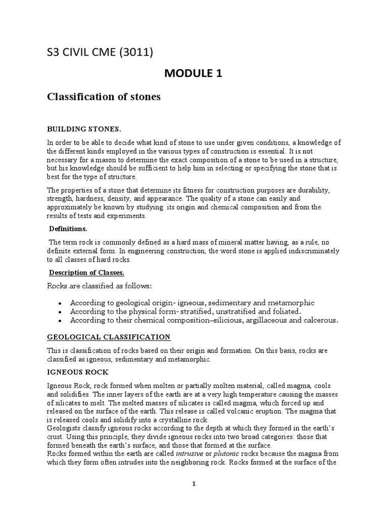 S3 CIVIL CME (3011) : Classification of Stones | PDF