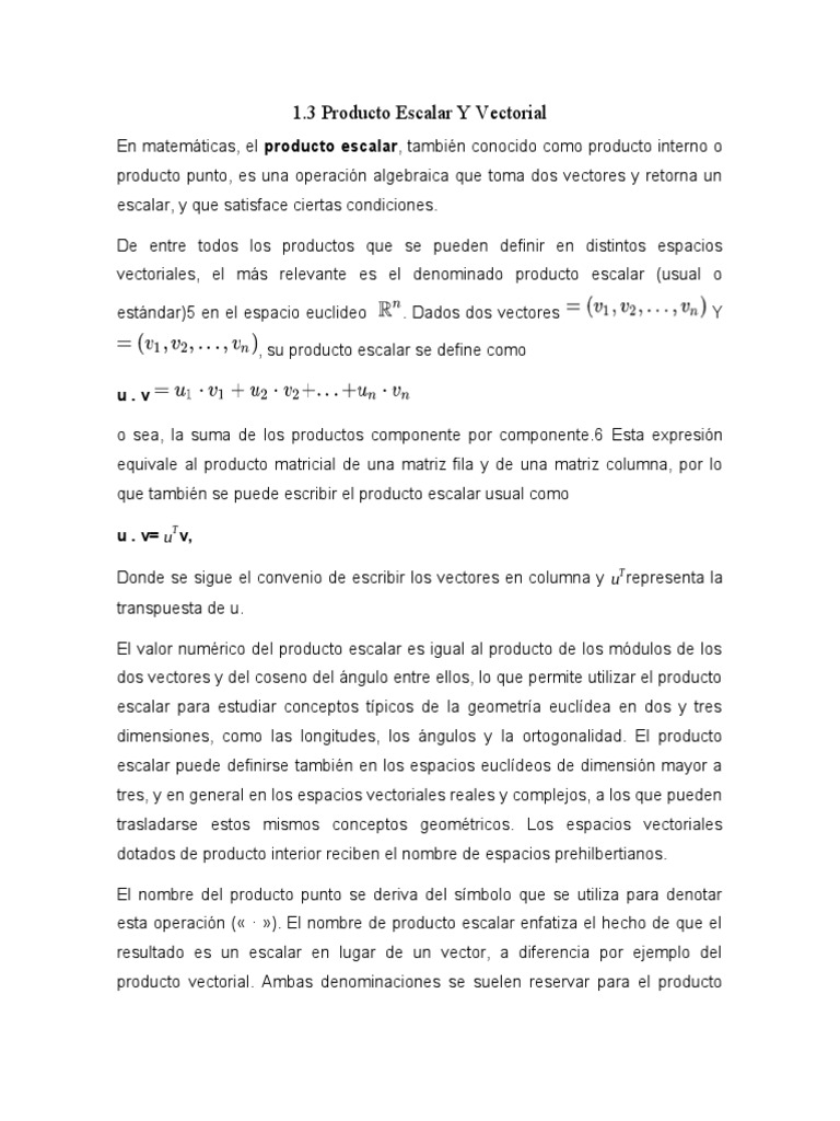 Producto Escalar y Vectorial Explicado | PDF | Escalar (Matemáticas ...