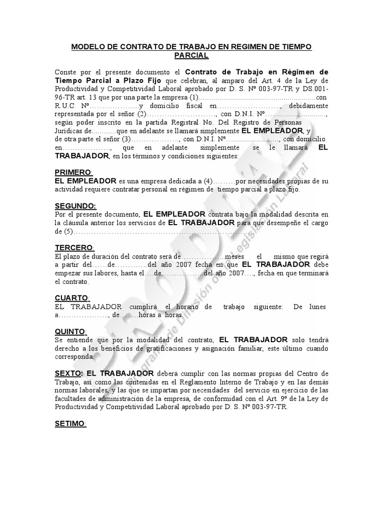 Modelo de Contrato A Tiempo Parcial | PDF | Derecho laboral | Personal
