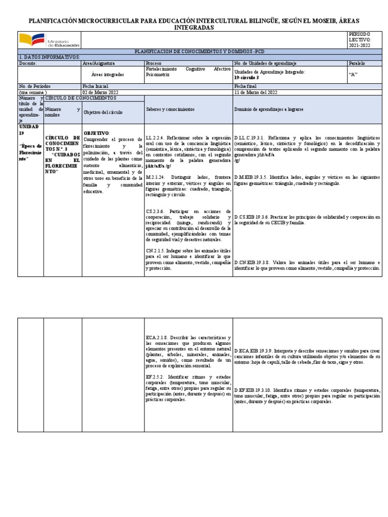 Planificación Bilingüe para 2 Grado | PDF | Vacas | Asunto (gramática)