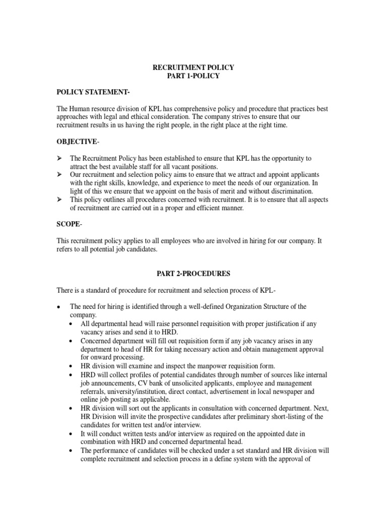 Recruitment Policy | PDF | Recruitment | Human Resource Management